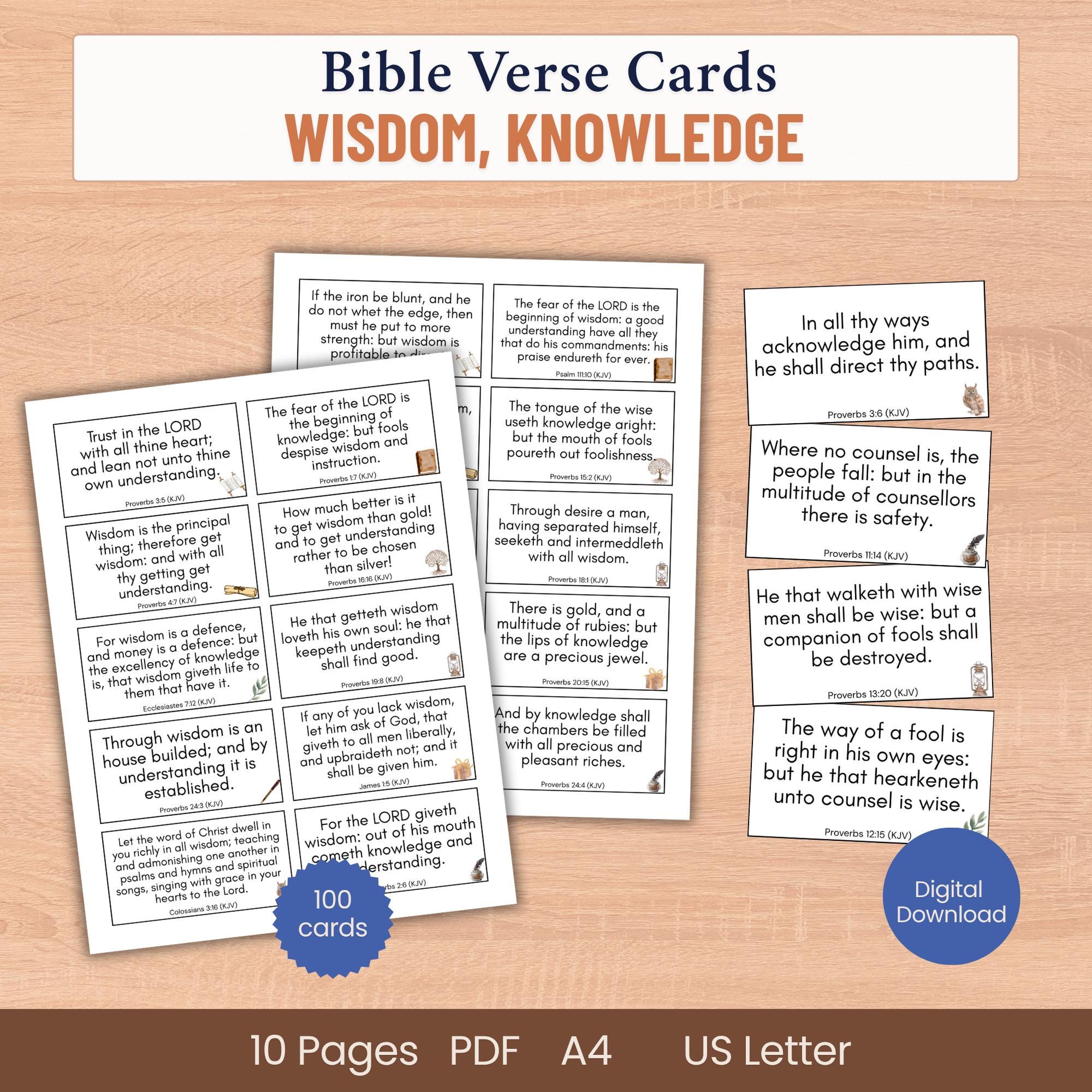 100 Bible Verse Cards KJV Wisdom Knowledge Advice Theme Scripture ...