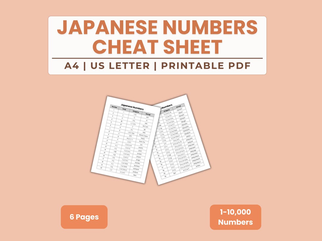Japanese Numbers Cheat Sheet Chart JLPT N5 Kanji Hiragana Romaji ...