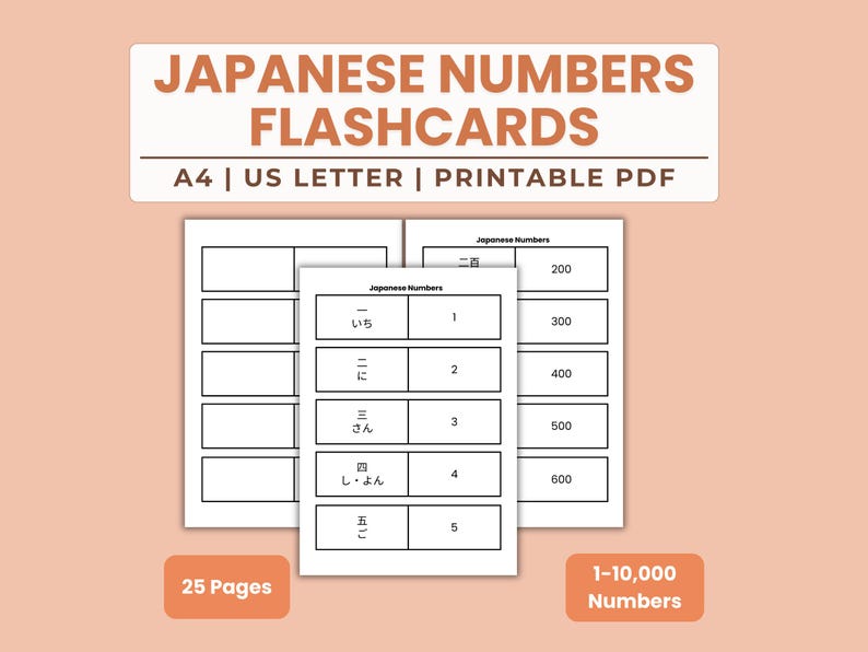 Japanese Numbers Flashcards Minimalist Kanji Hiragana JLPT Printable ...