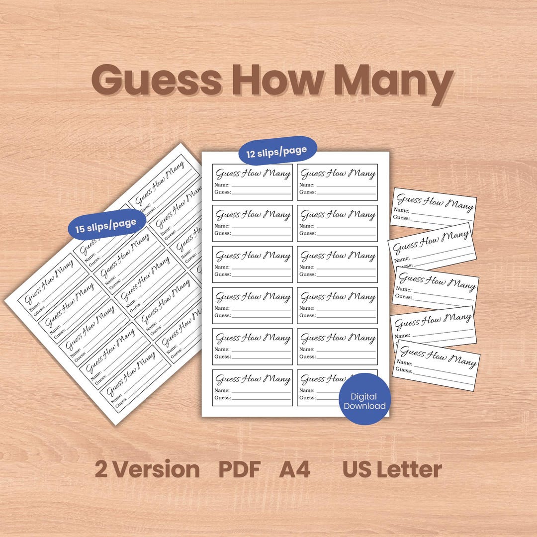 Guess How Many Template Printable Guessing Game Entry Slips Wedding ...