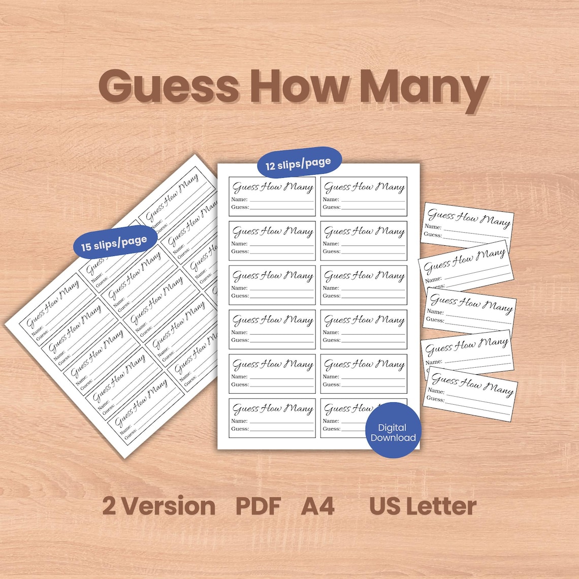 Guess How Many Template Printable Guessing Game Entry Slips Wedding ...