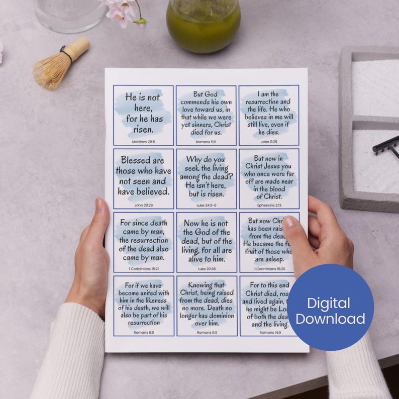 He is Risen Easter Bible Memory Verse Cards Treat Bag Tags Christian ...