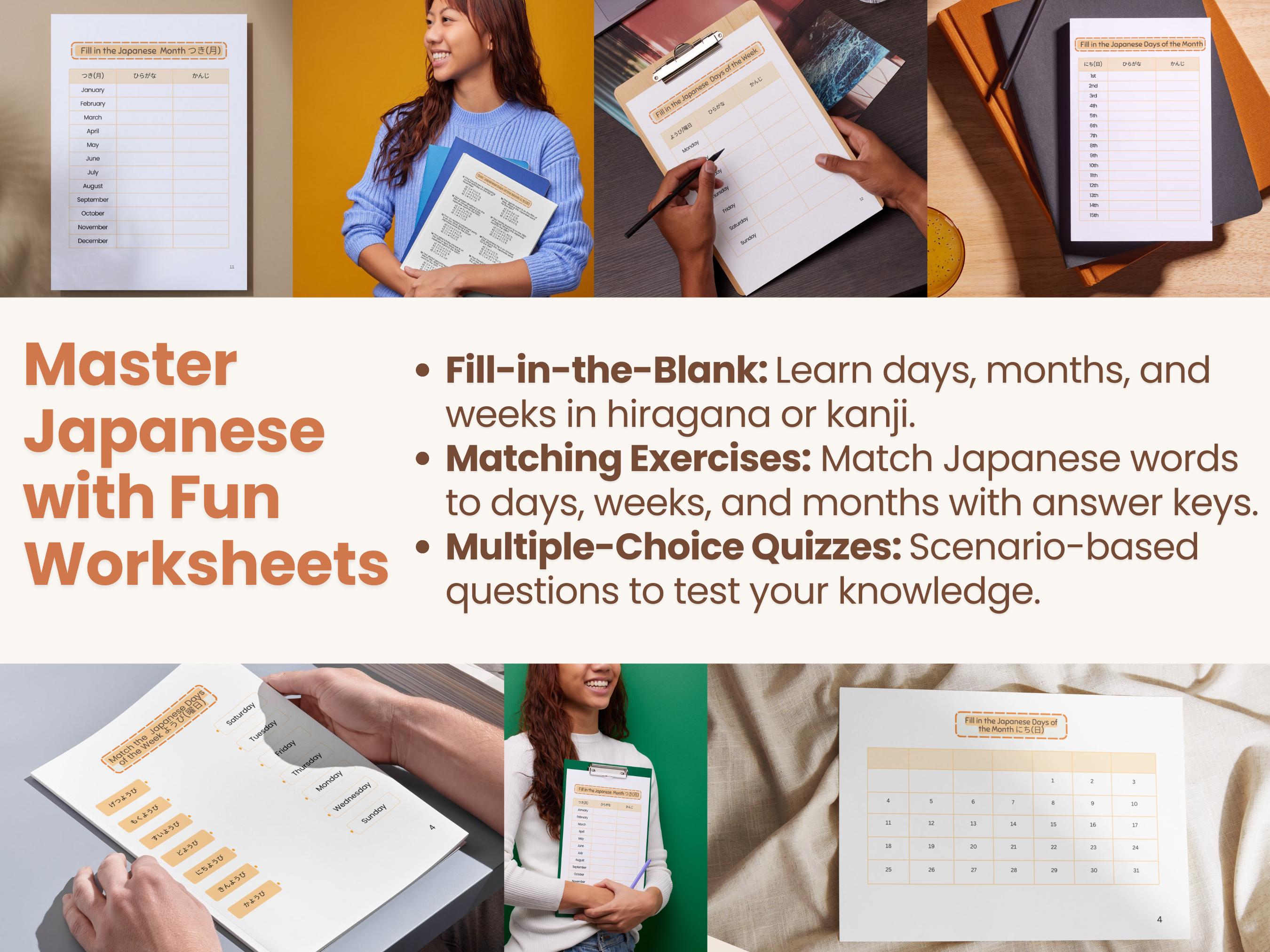 Learning Japanese: Days Months Weeks Bundle Cheat Sheet Quizzes ...