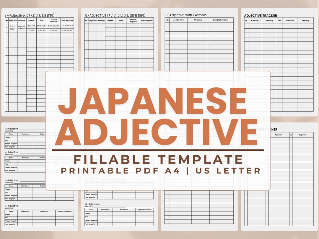Japanese Adjective Conjugation Practice Sheets | Fillable PDF for い & な ...