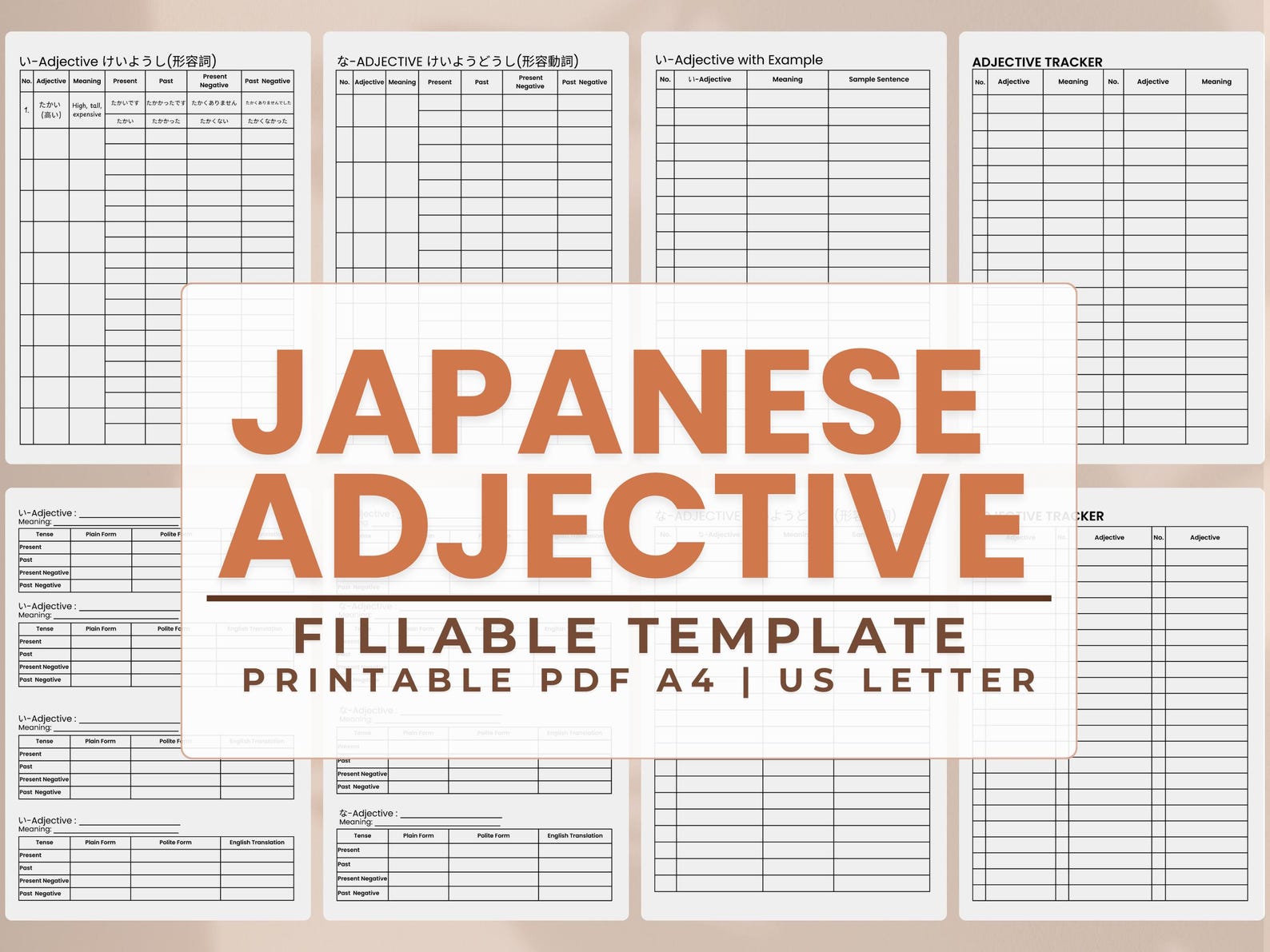 Japanese Adjective Conjugation Practice Sheets | Fillable PDF for い & な ...