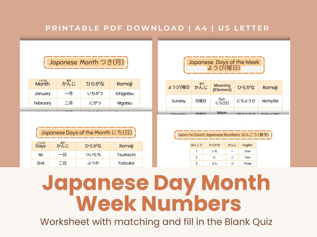 Japanese Days Months Weeks Numbers Bundle Beginner-friendly Quizzes ...