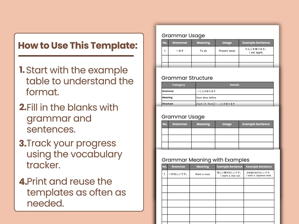 Japanese Grammar Practice Sheets Fillable PDF Worksheets | JLPT N5 N4 ...