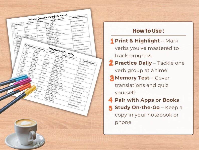 Japanese Verb Cheat Sheets Beginner Language Learning Material | JLPT ...