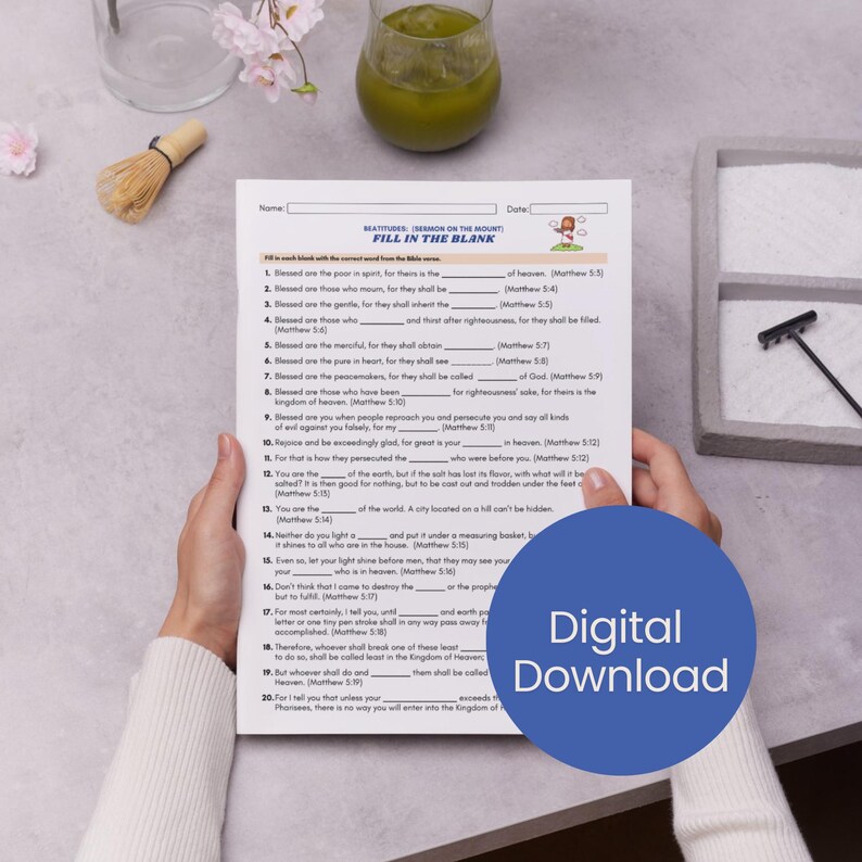 Beatitude Sermon on the Mount Bible Verse Fill in Blank Scripture ...