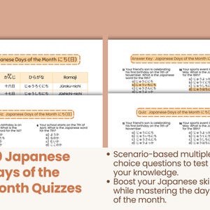 Learning Japanese: Days Months Weeks Bundle Cheat Sheet Quizzes ...