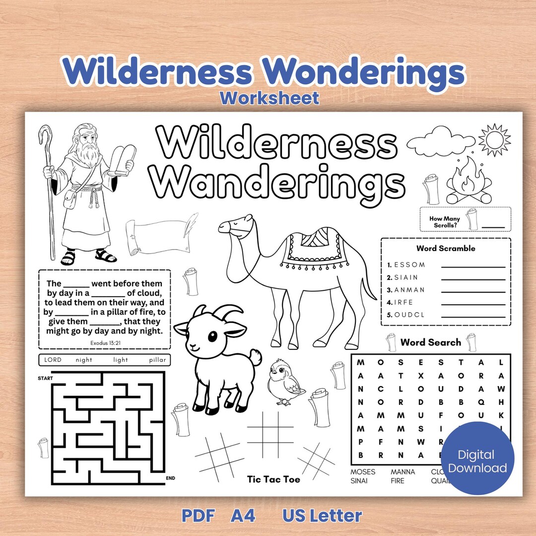 Wilderness Wandering Bible Activity Placemat Sabbath Sunday School ...