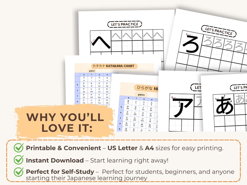 Hiragana Katakana Printable Charts and Tracing Practice Worksheets ...