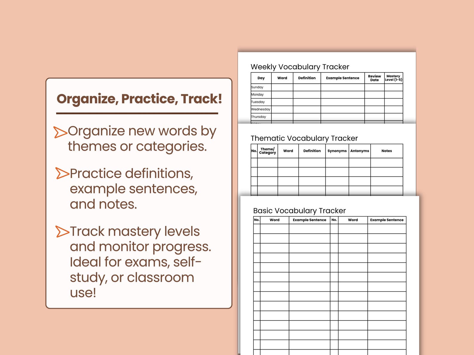 English Vocabulary Tracker Printable PDF Language Learning Planner ...