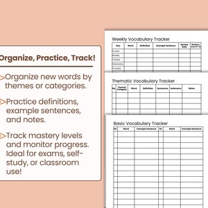 English Vocabulary Tracker Printable PDF Language Learning Planner ...