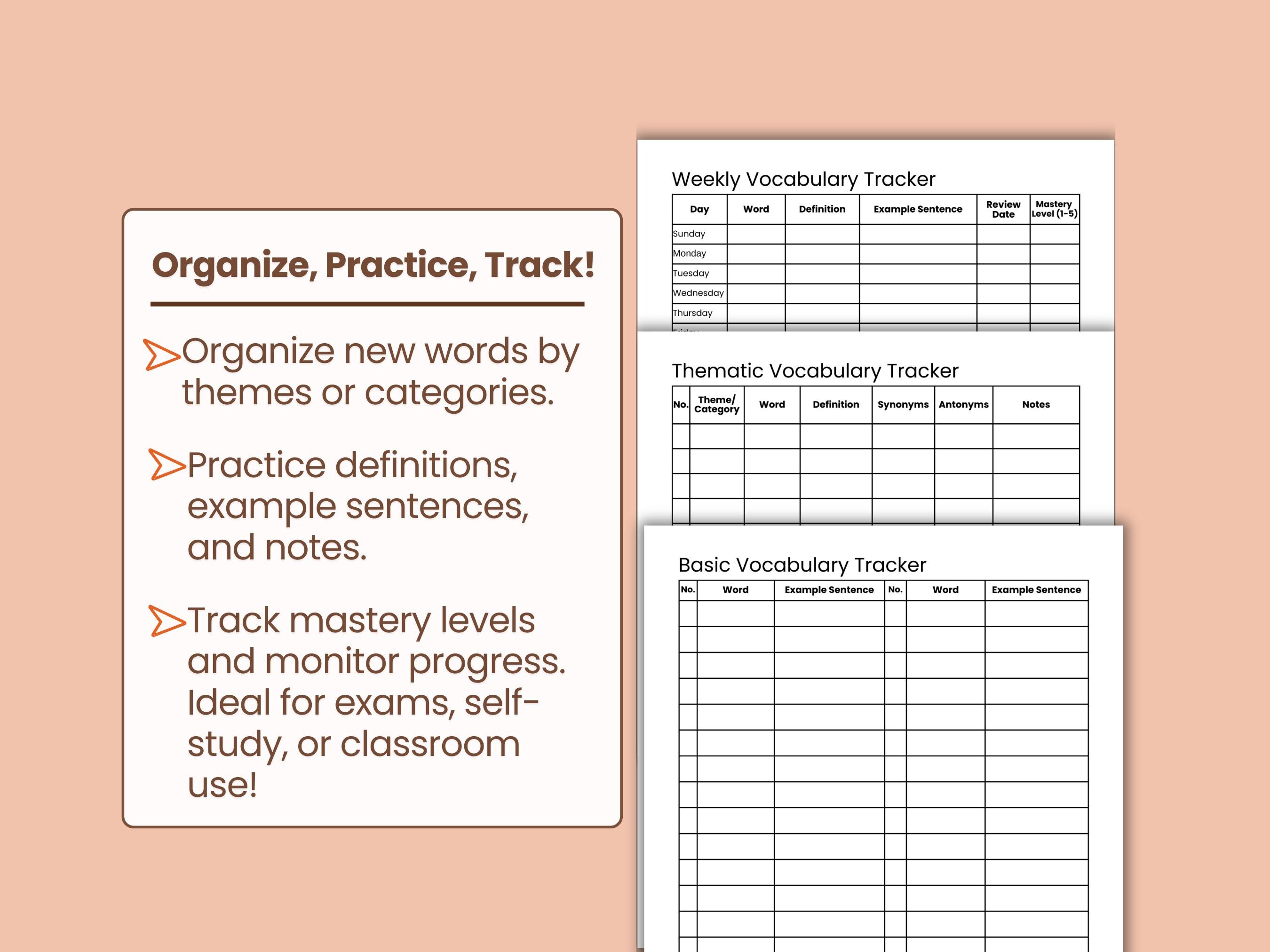 English Vocabulary Tracker Printable PDF Language Learning Planner ...