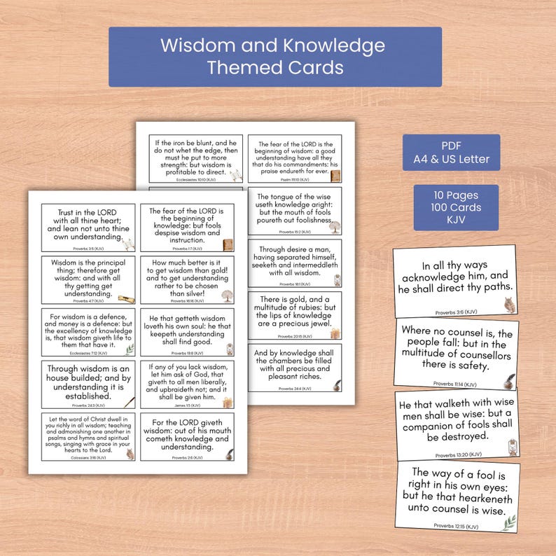 100 Bible Verse Cards KJV Wisdom Knowledge Advice Theme Scripture ...