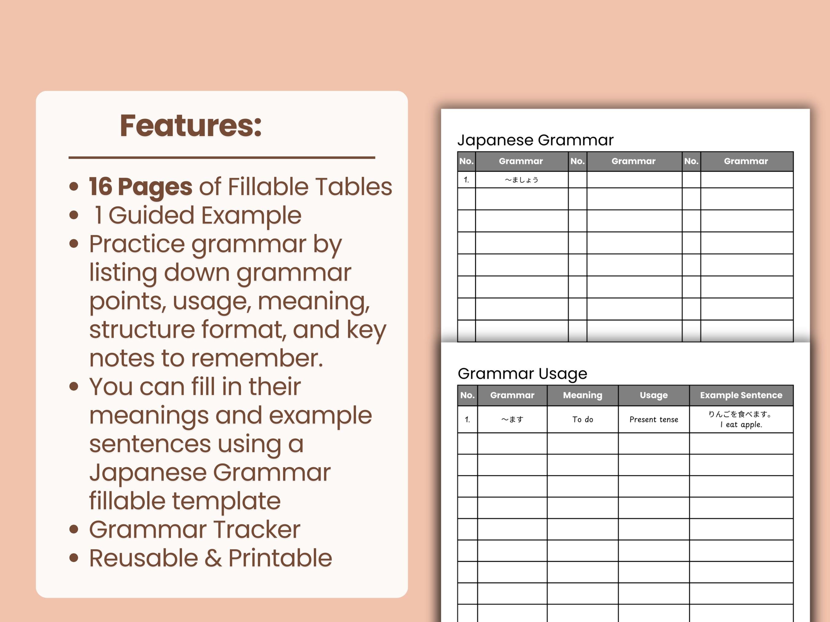 Japanese Grammar Practice Sheets Fillable PDF Worksheets | JLPT N5 N4 ...