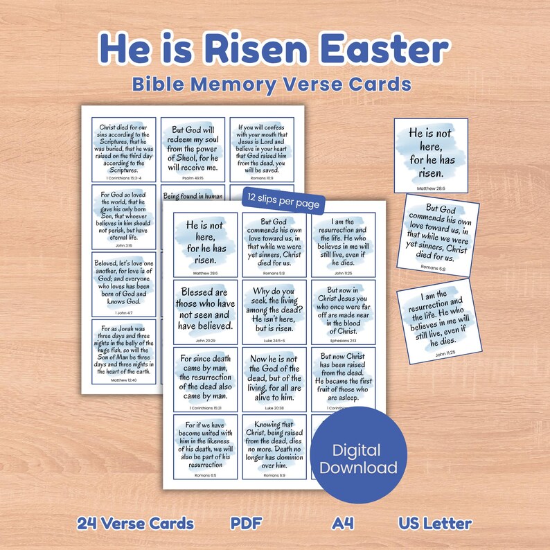 He is Risen Easter Bible Memory Verse Cards Treat Bag Tags Christian ...