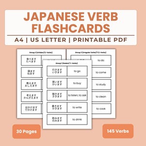 Japanese Verb Flashcards Beginner Language Learning JLPT N5 Kanji ...