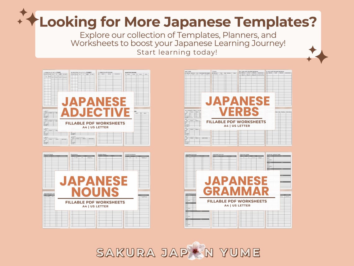 Japanese Grammar Practice Sheets Fillable PDF Worksheets | JLPT N5 N4 ...
