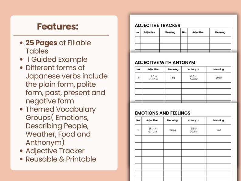 Japanese Adjective Conjugation Practice Sheets | Fillable PDF for い & な ...