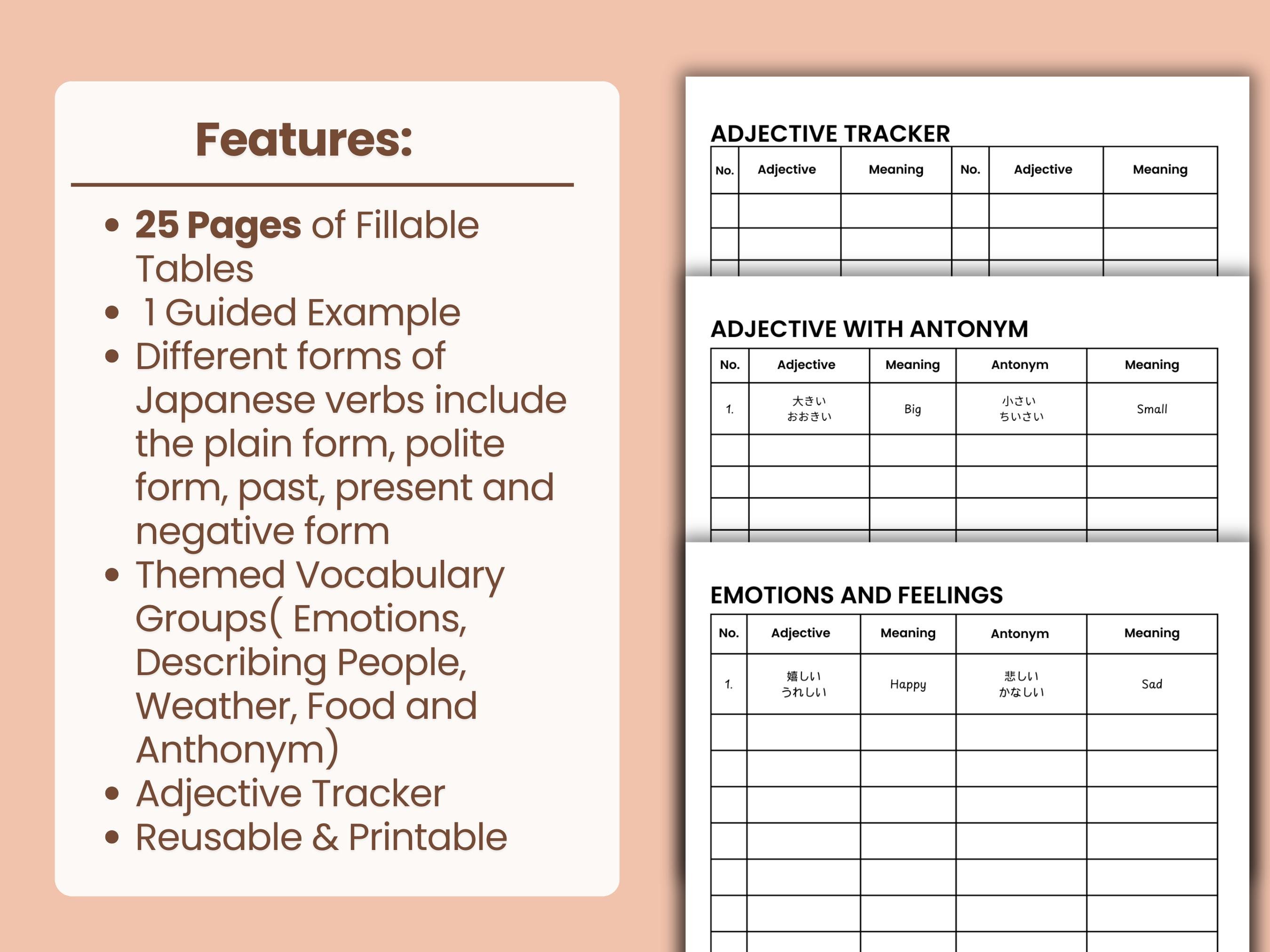 Japanese Adjective Conjugation Practice Sheets | Fillable PDF for い & な ...