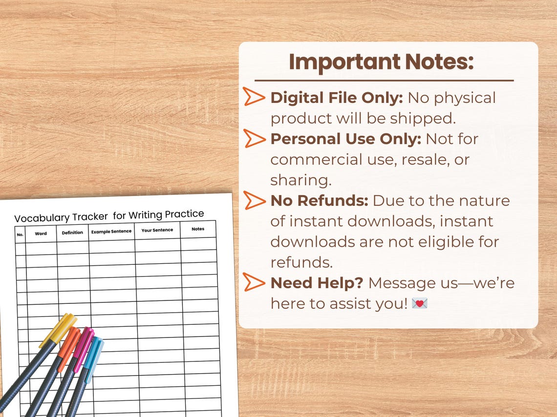 English Vocabulary Tracker Printable PDF Language Learning Planner ...