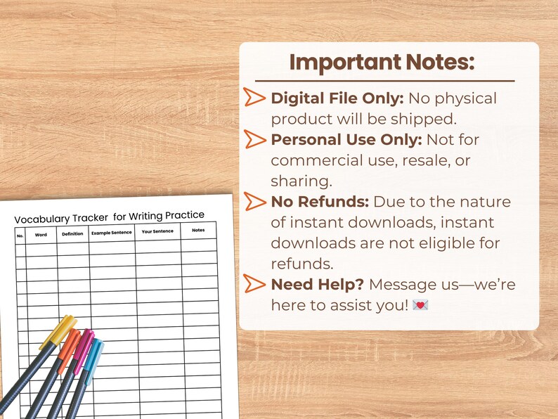 English Vocabulary Tracker Printable PDF Language Learning Planner ...