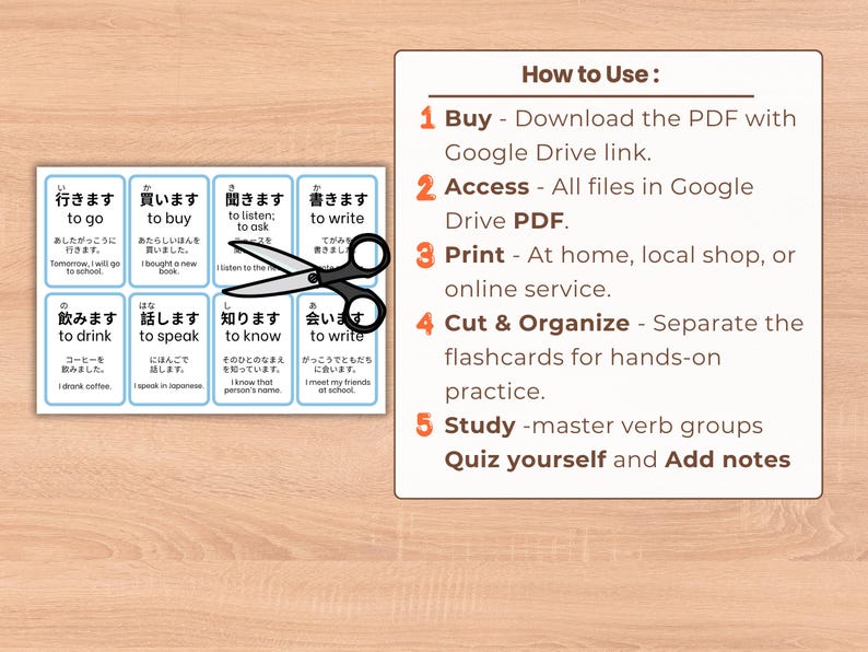Japanese Verb Flashcards Hiragana Kanji Example Sentence Vocabulary ...