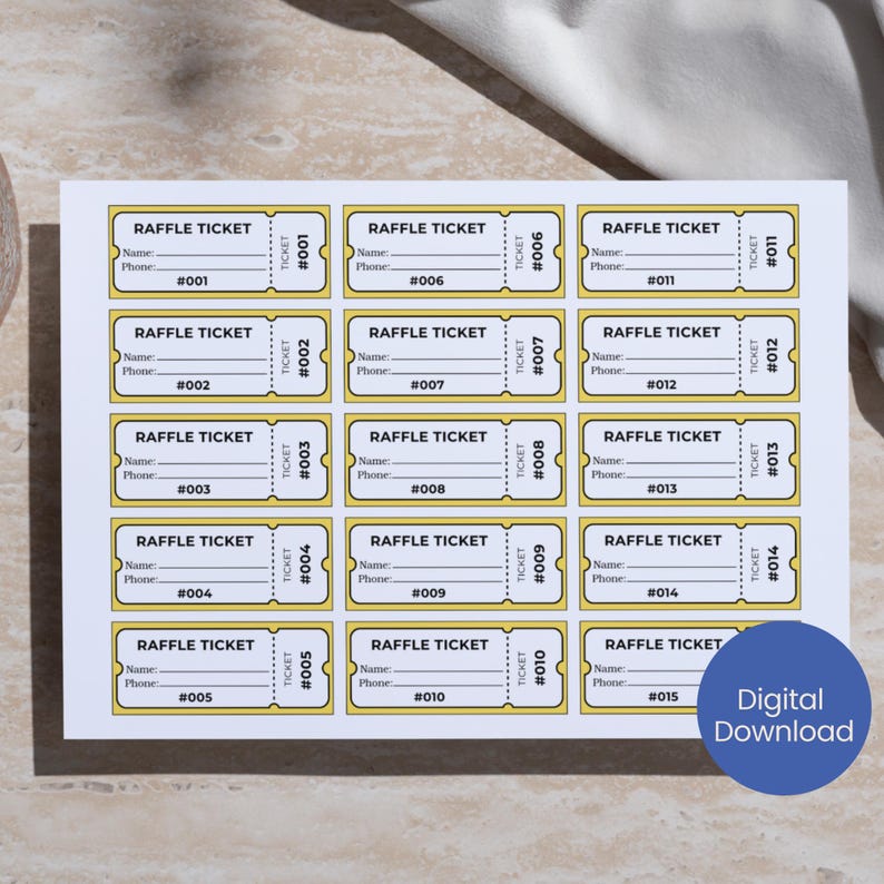 Raffle Ticket Numbers 1 to 300 Yellow Landscape Template Name Phone ...
