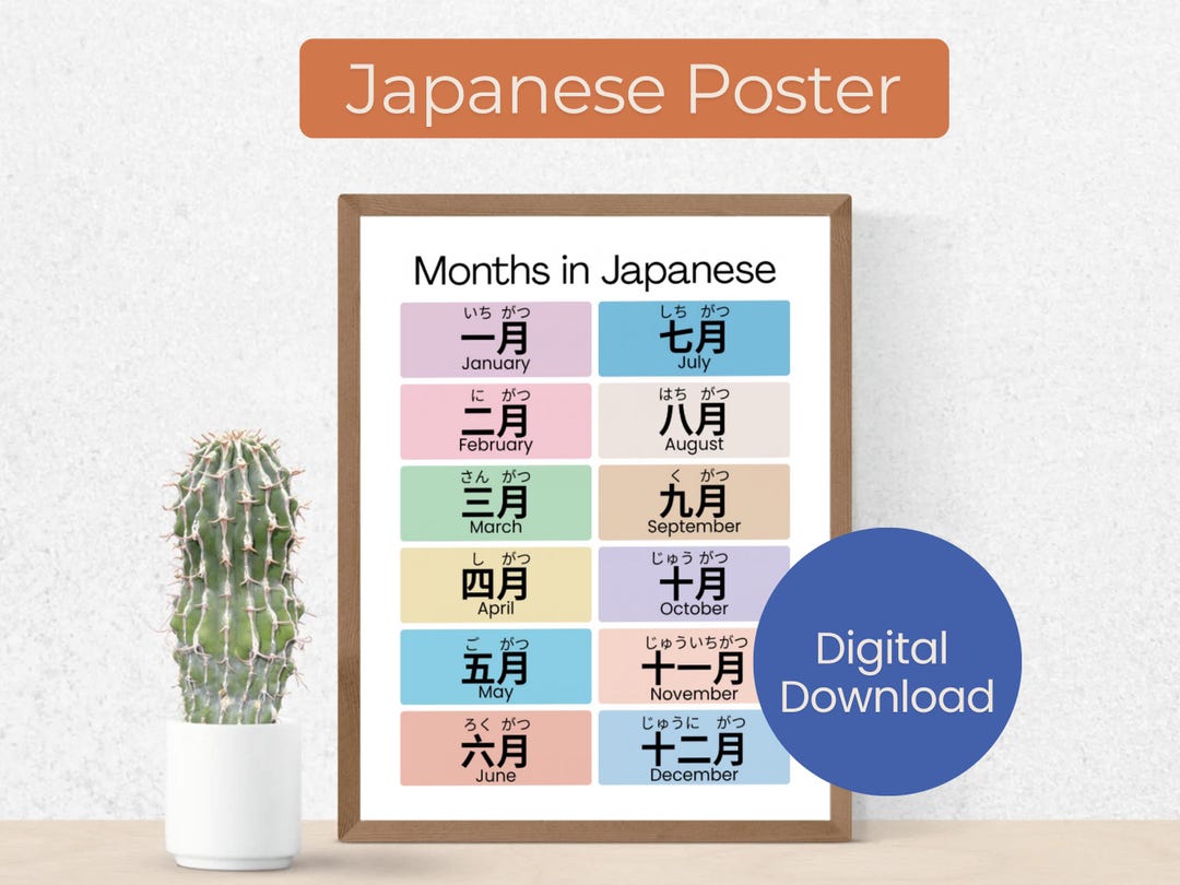 Japanese Months of the Year Poster Home School Decor JLPT N5 Beginner ...