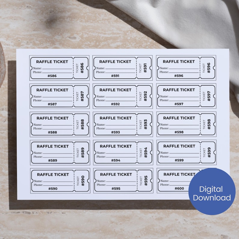Raffle Ticket Numbers 1 to 600, Landscape Template Name Phone Entry ...
