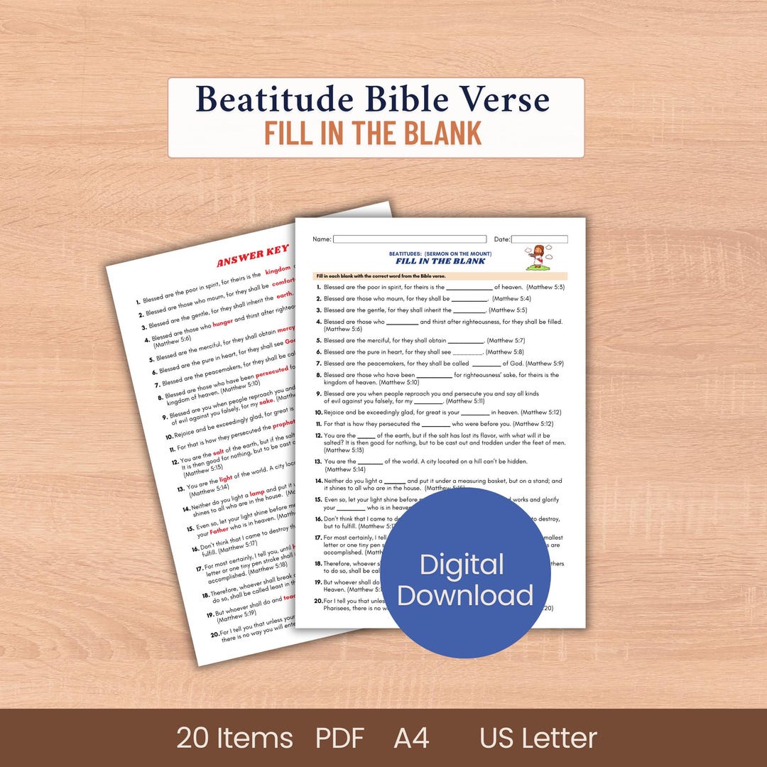 Beatitude Sermon on the Mount Bible Verse Fill in Blank Scripture ...