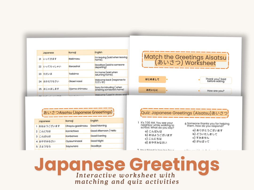 Japanese Greetings Printable Worksheets Beginner-friendly Real-life ...