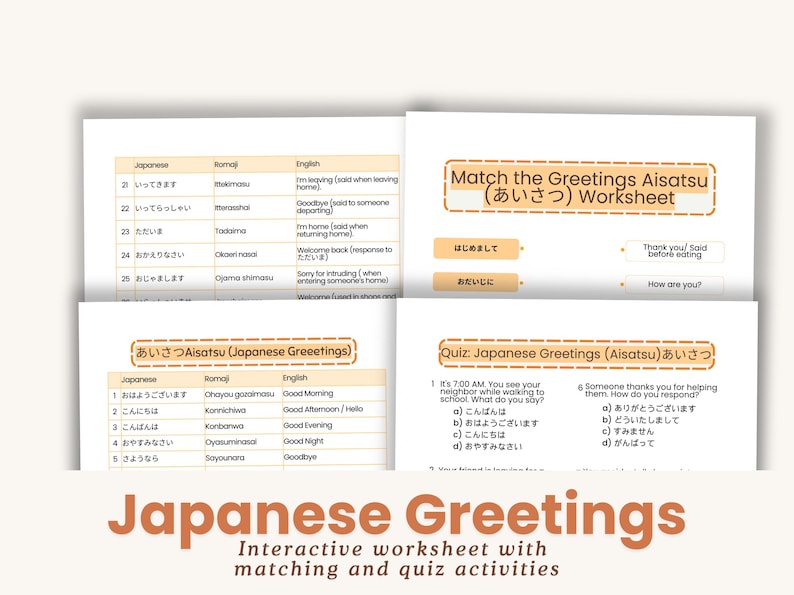 Japanese Greetings Printable Worksheets Beginner-friendly Real-life ...