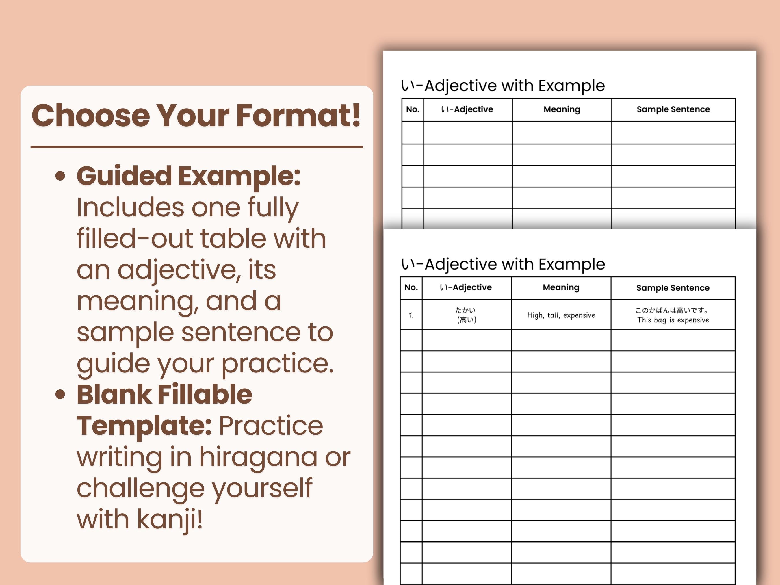 Japanese Adjective Conjugation Practice Sheets | Fillable PDF for い & な ...