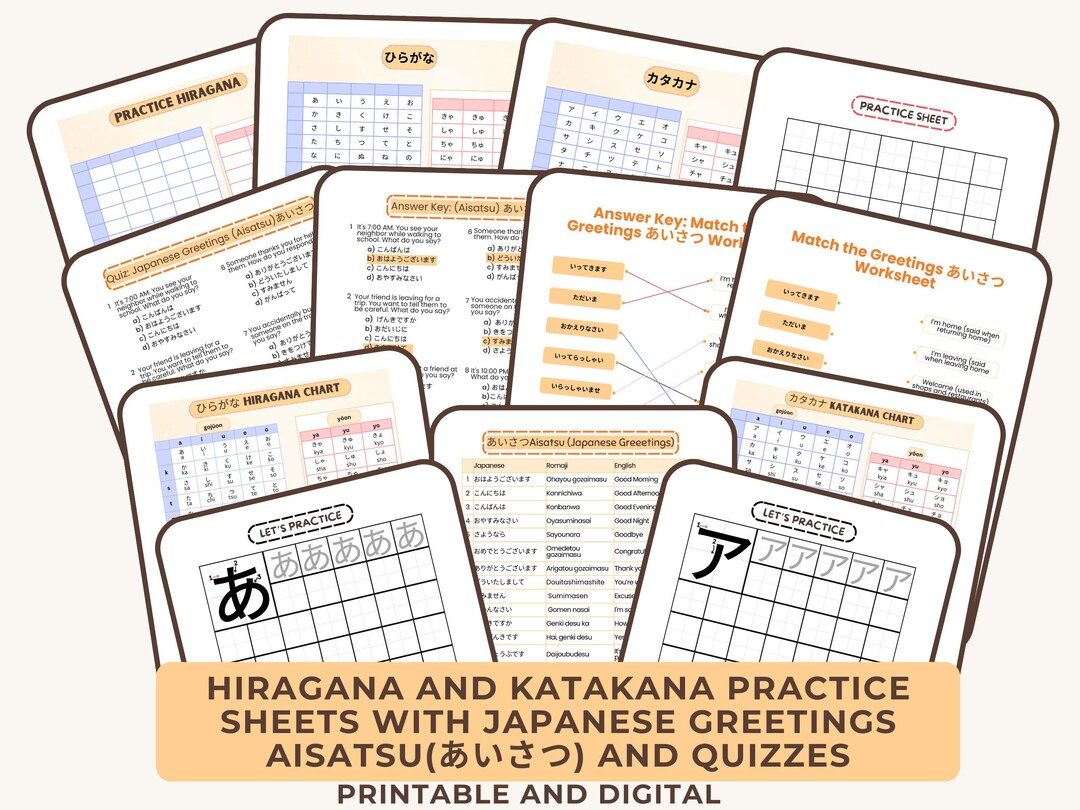 Japanese Hiragana Katakana Printable Worksheets 40 Greetingsaisatsu ...