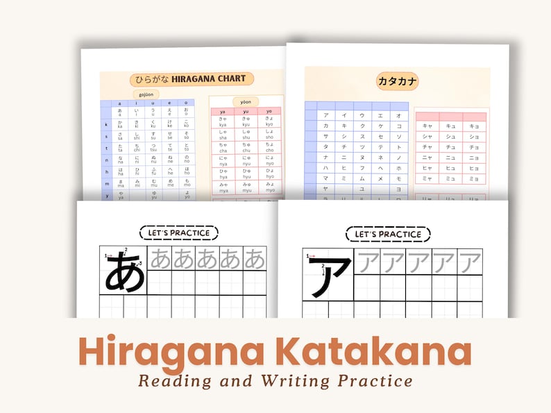 Hiragana Katakana Printable Charts and Tracing Practice Worksheets ...