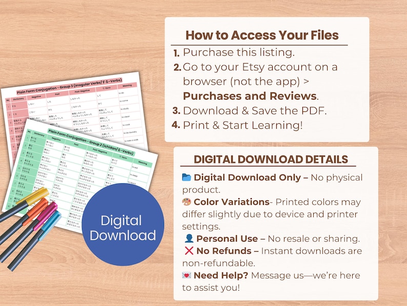 Japanese Verb Conjugation Cheat Sheets | Study Guide Chart JLPT N5 Beginner Language Learning ...