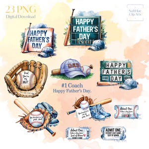 Father's Day Baseball Clipart Bundle, Dad and Son Playing Baseball PNG ...