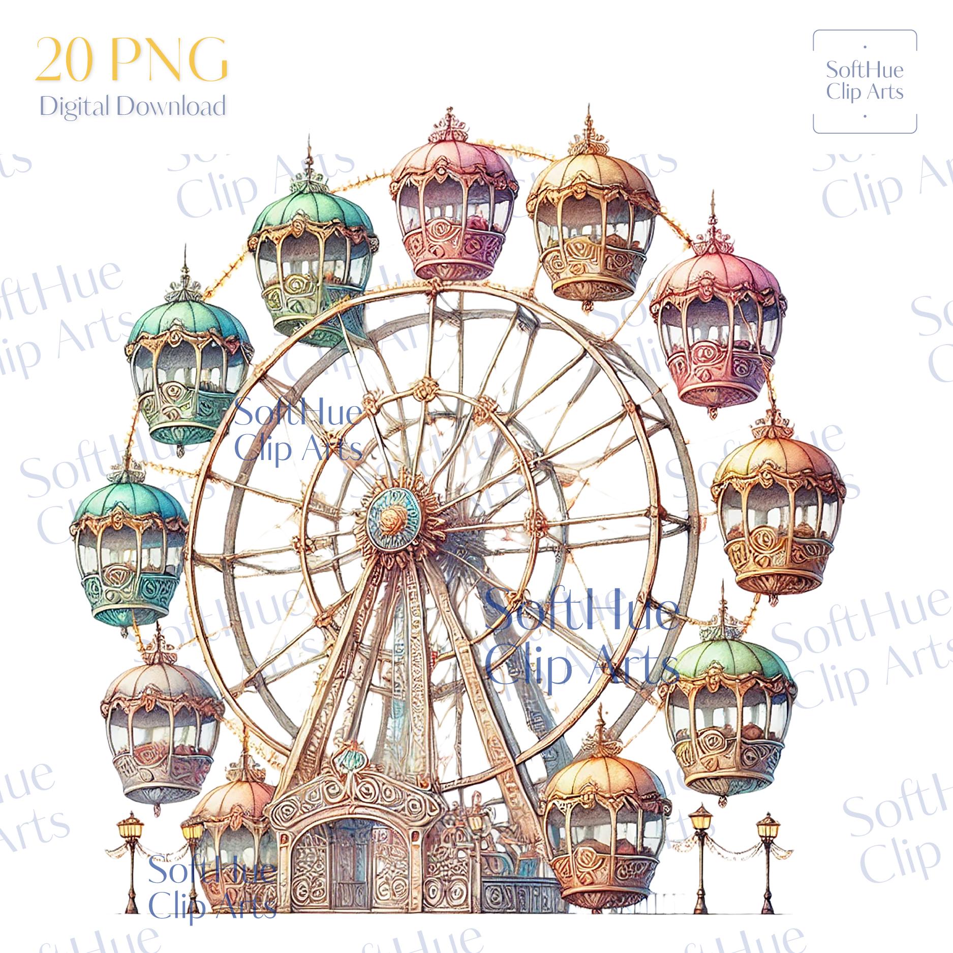 County Fair Clipart Bundle, Retro Watercolor Carnival Illustrations PNG ...