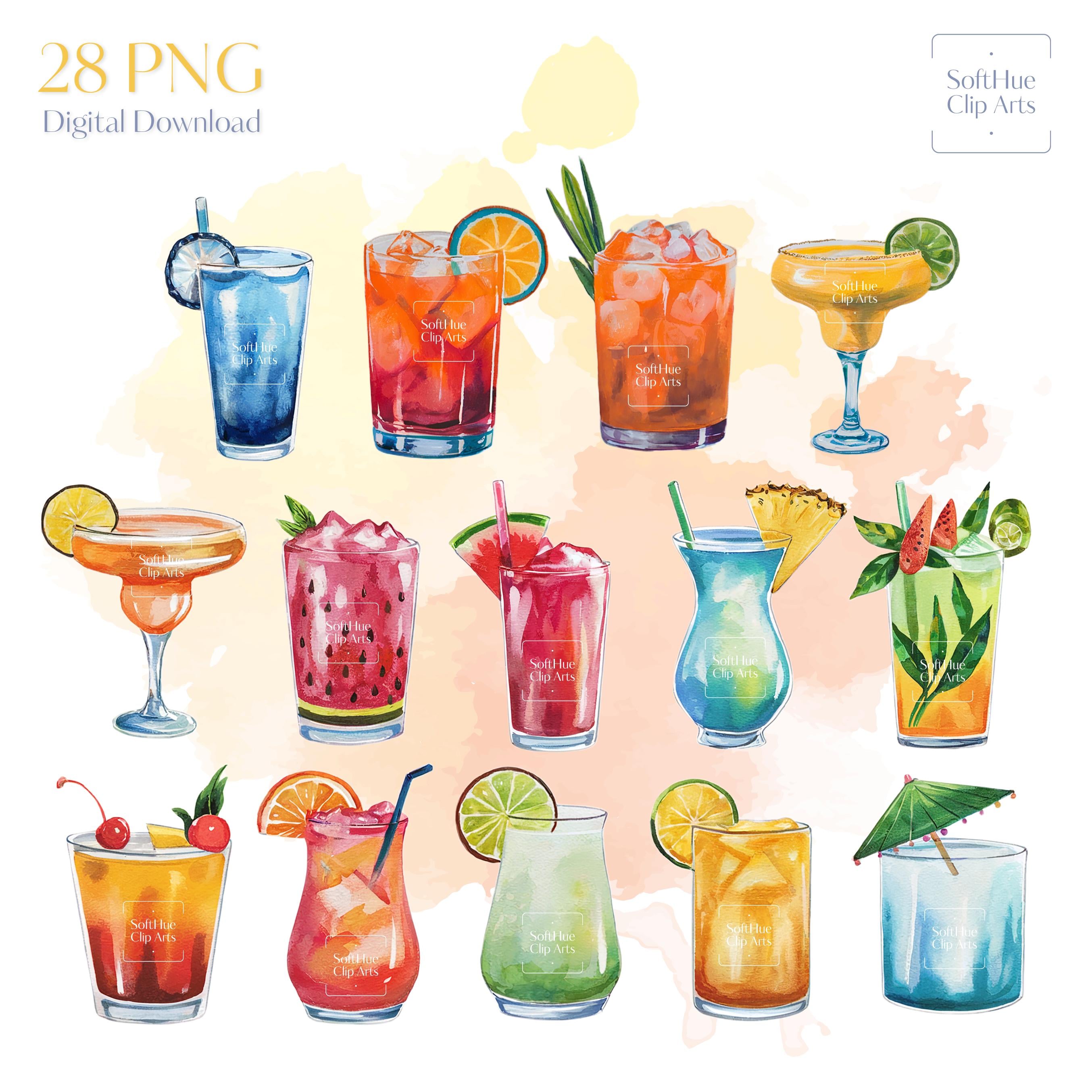 Summer Pool Party Drinks Clipart, 28 Watercolor Cocktail PNG, Tropical ...