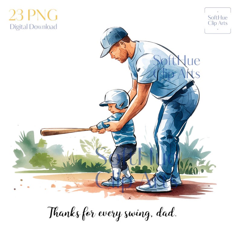 Father's Day Baseball Clipart Bundle, Dad and Son Playing Baseball PNG ...