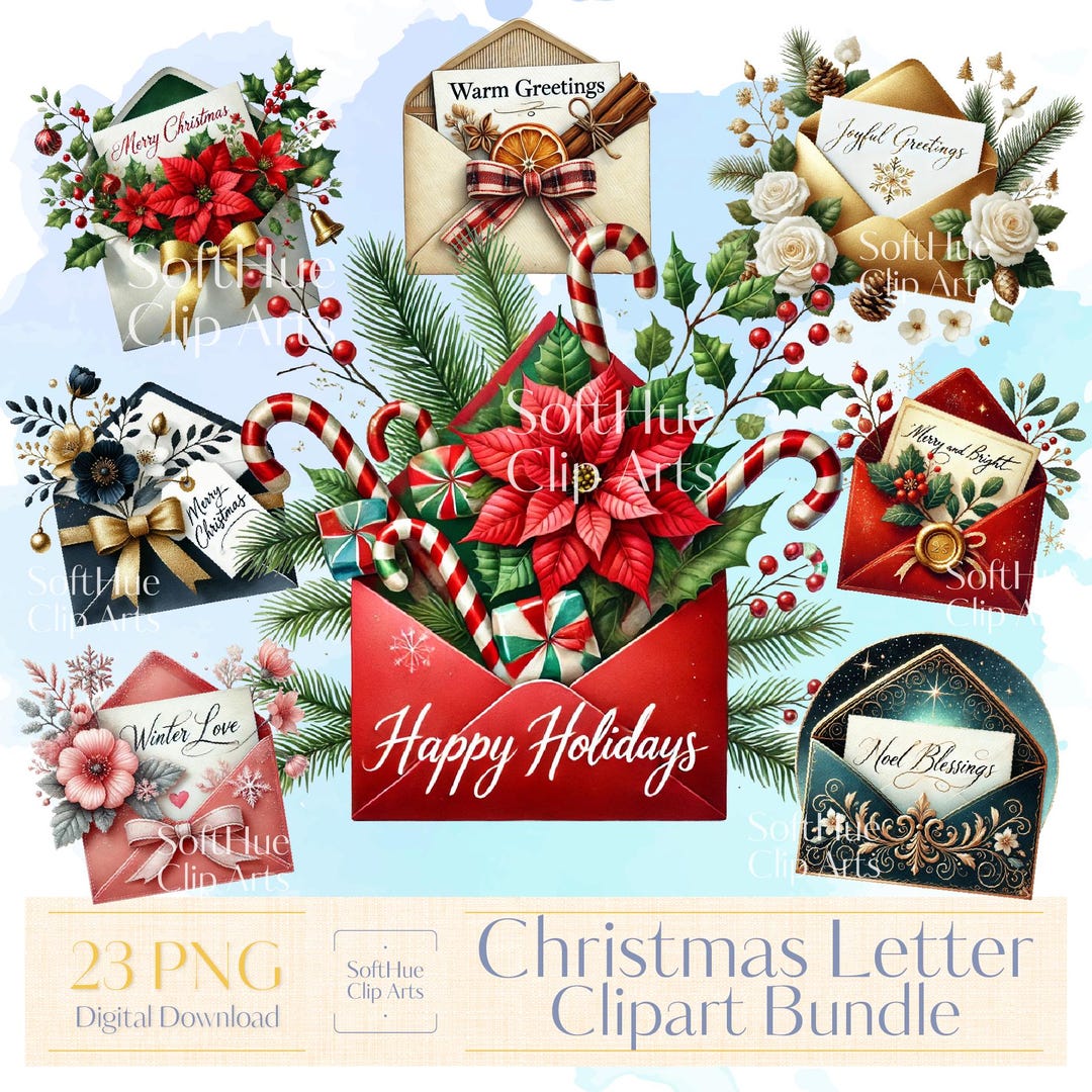 Christmas Letter Clipart Bundle | 23 PNG Files Holiday Envelope ...
