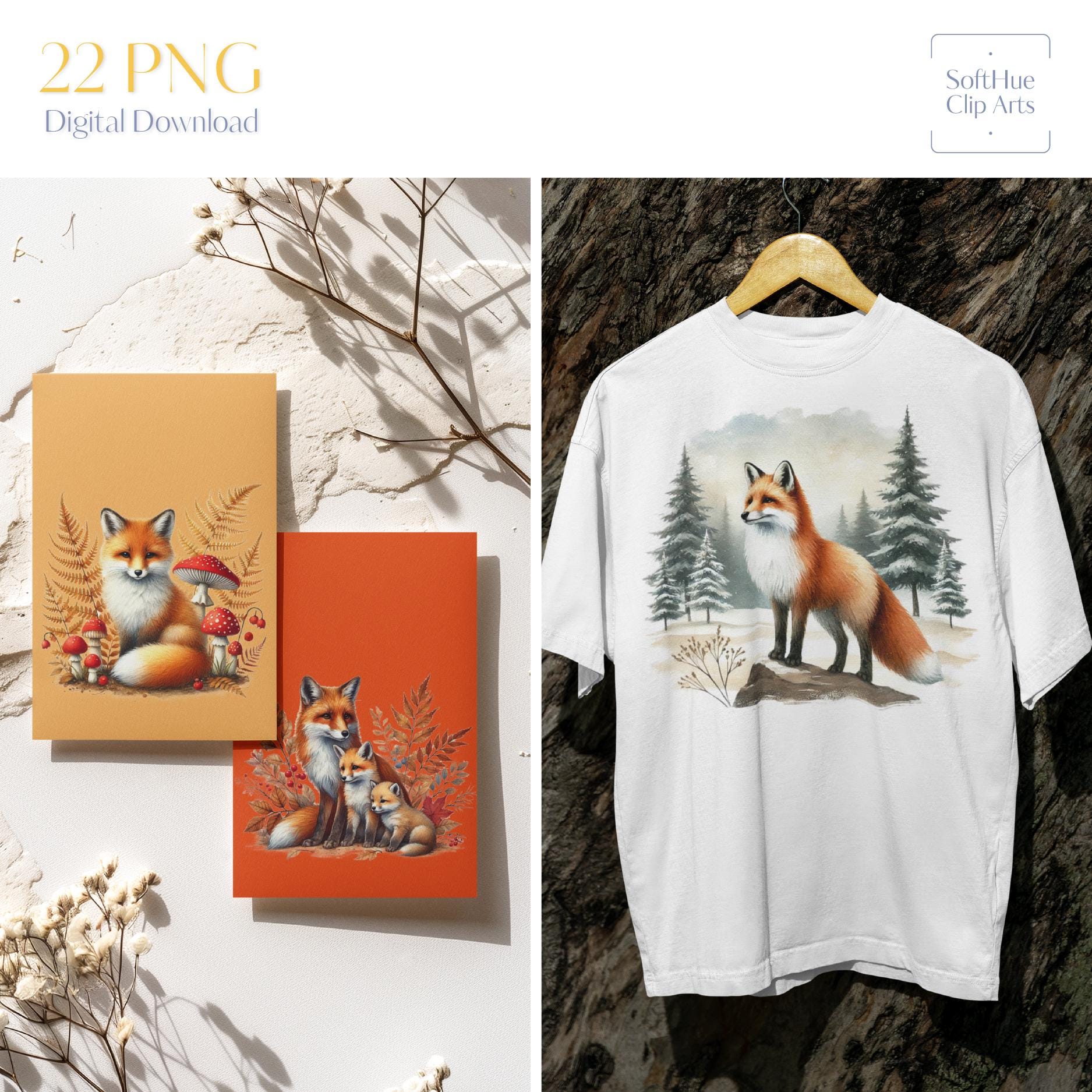 Fall Fox Clipart Bundle | 22 PNG Watercolor Woodland Animals | Autumn ...