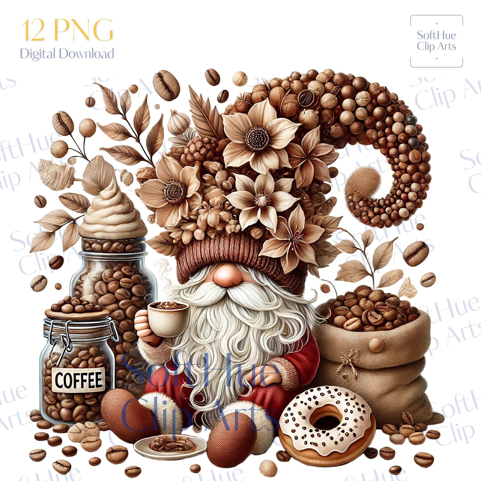 Coffee Gnome Clipart Bundle | 12 PNG Coffee Gnomes | Cute Barista ...