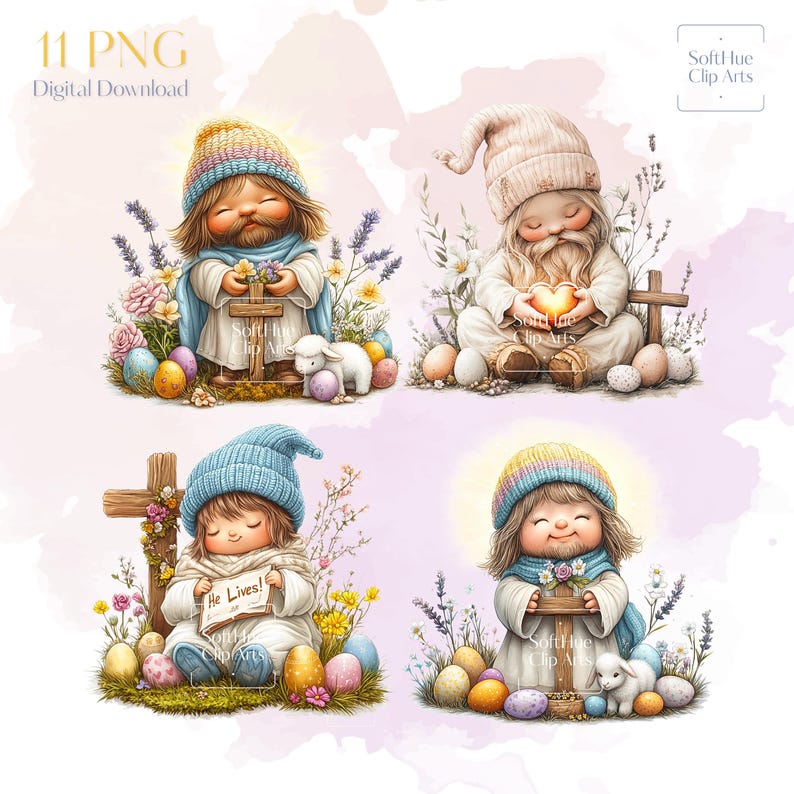 Watercolor Jesus Gnome Easter Clipart, Christian Easter Gnome PNG, Cute ...