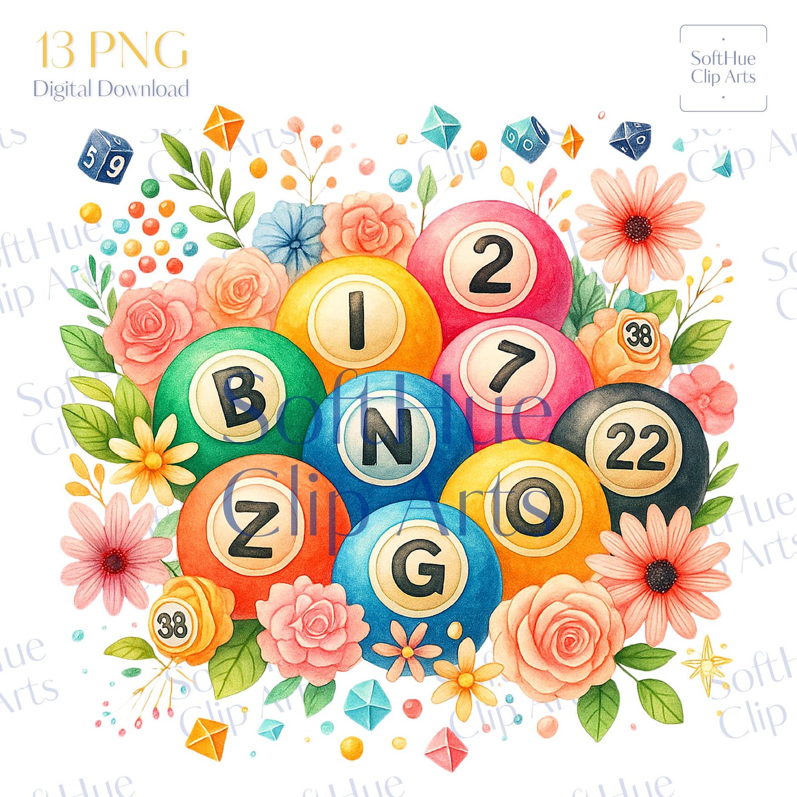 Watercolor Bingo Clipart Bundle | Bingo Cards & Balls PNG | Sublimation ...