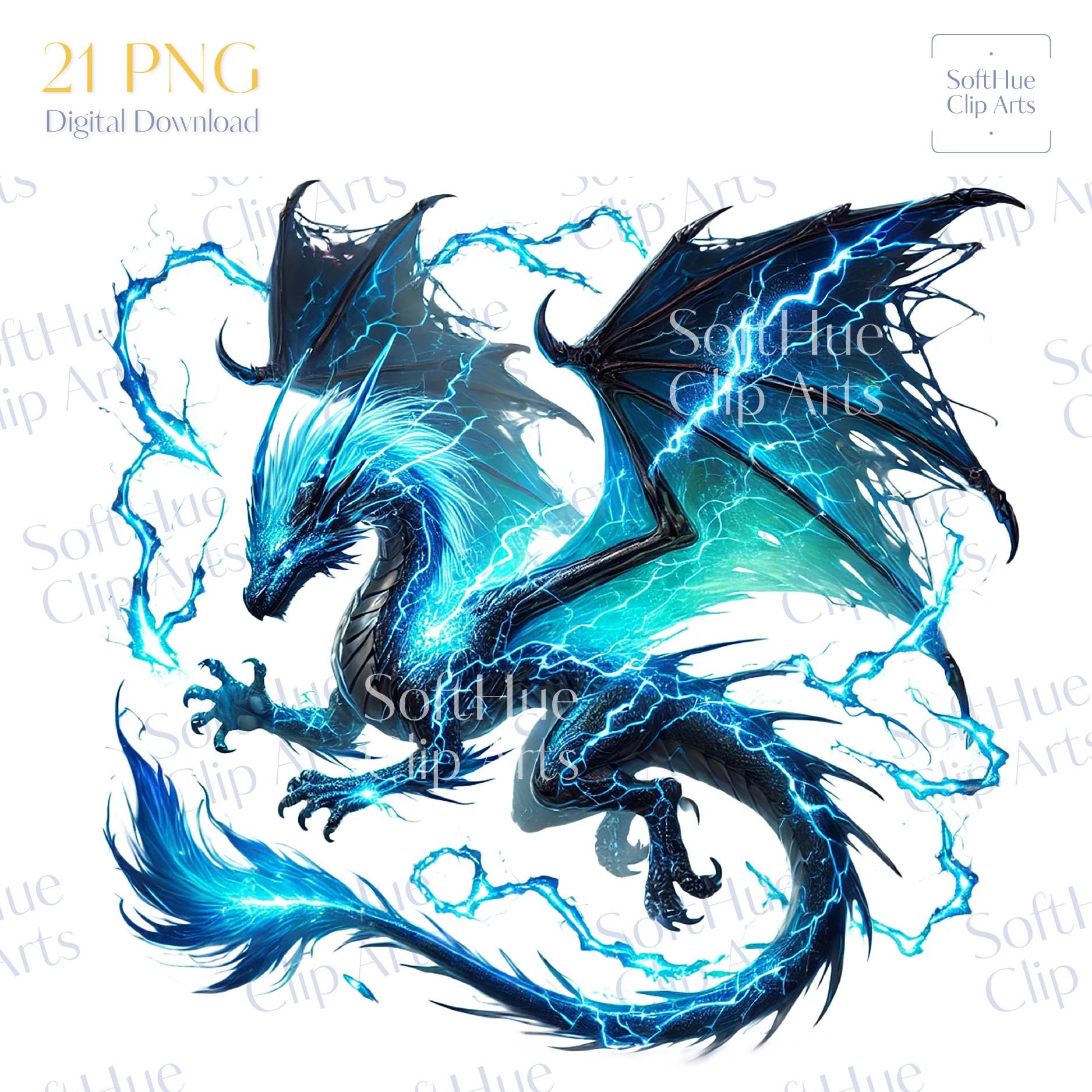 Fantasy Dragon Clipart Bundle – 21 PNG Magical Dragons, Watercolor ...