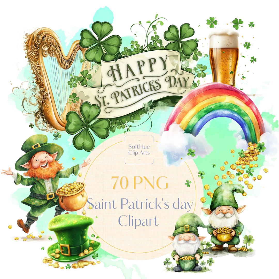 Saint Patrick's Day Clipart Bundle, Festive Png Graphics, St Patrick's Graphics, Transparent ...